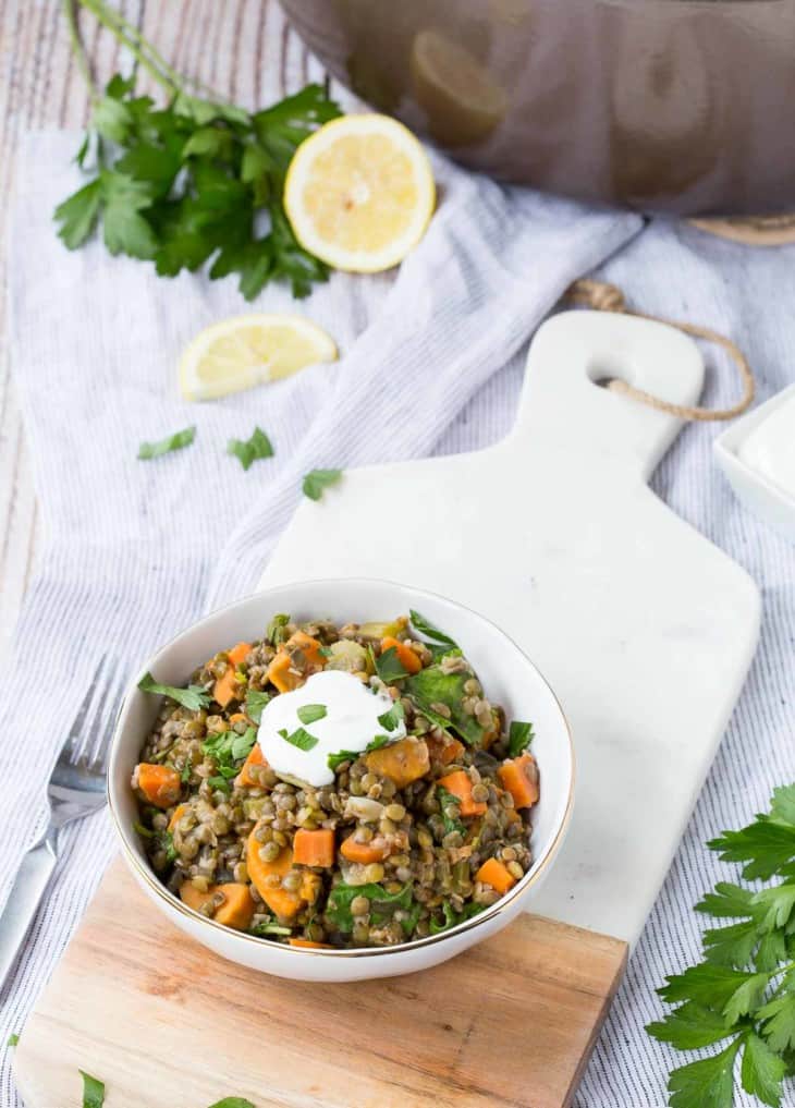 One Pot Green Lentils with Sweet Potatoes and Kale Recipe - Rachel Cooks®