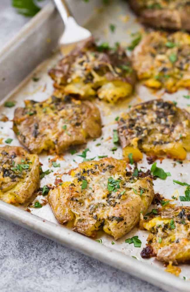 Smashed Potatoes with Garlic Butter and Parmesan Recipe - Rachel Cooks®
