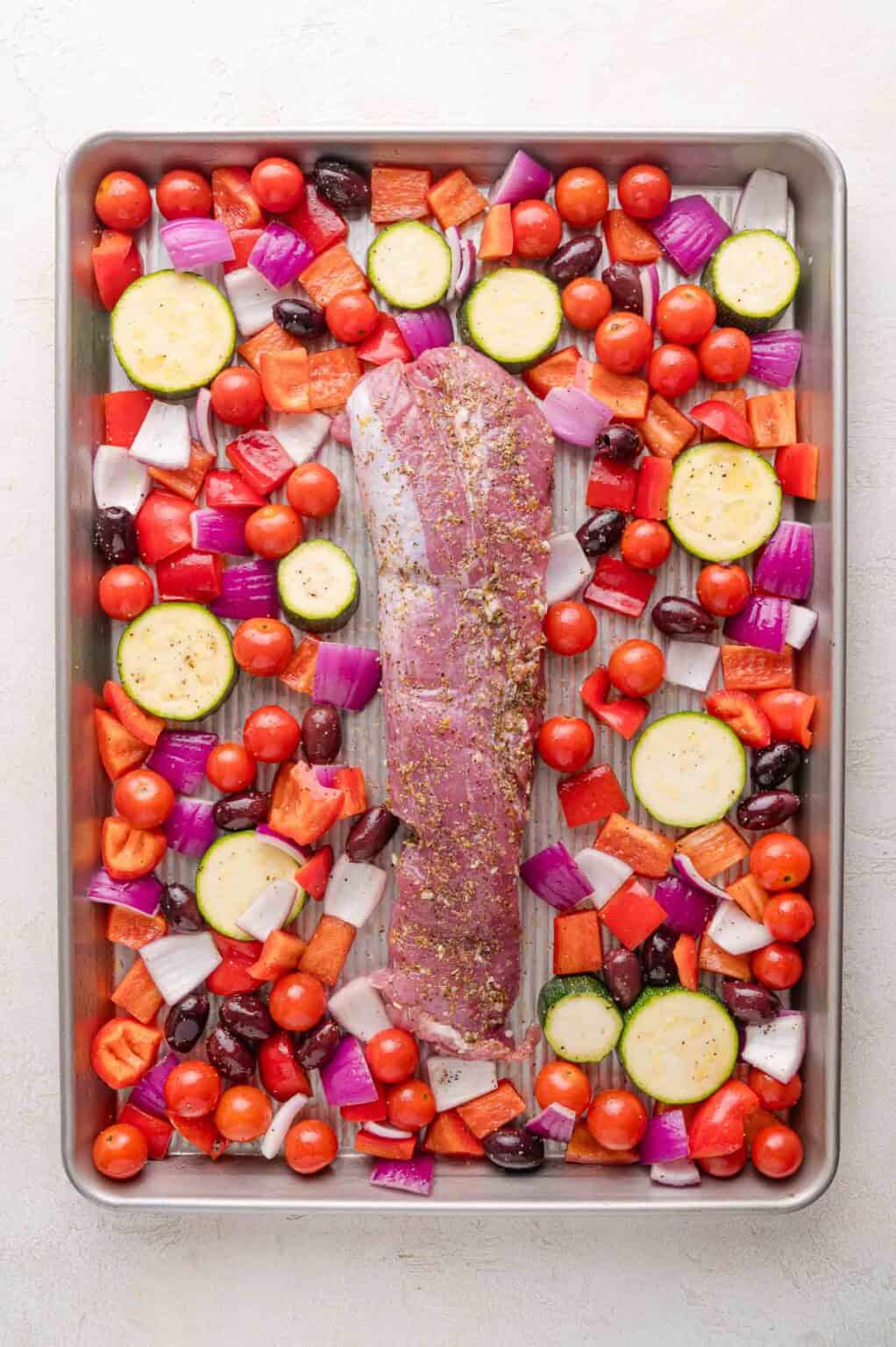 Mediterranean Pork Tenderloin Sheet Pan Dinner