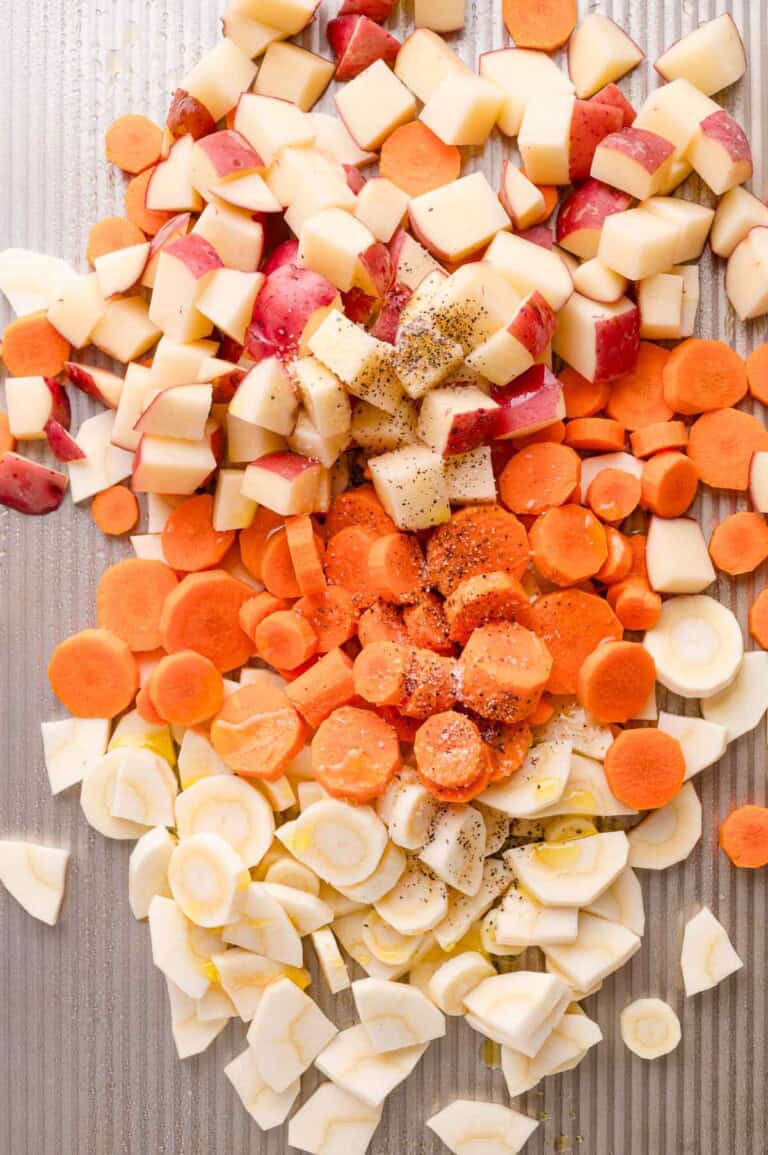 Turkey Meatballs & Root Vegetables Sheet Pan Dinner