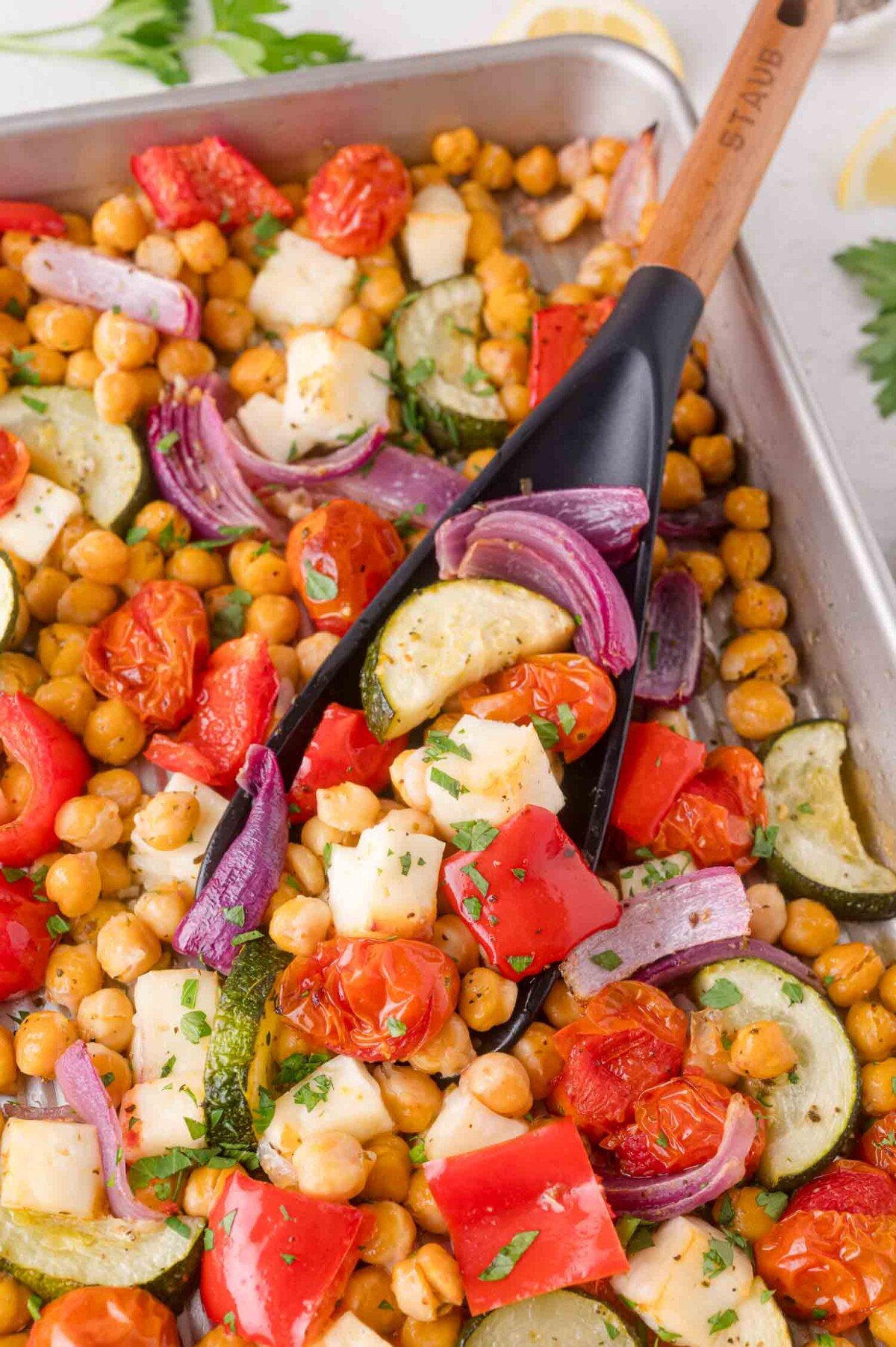 Mediterranean Chickpea and Halloumi Sheet Pan Dinner